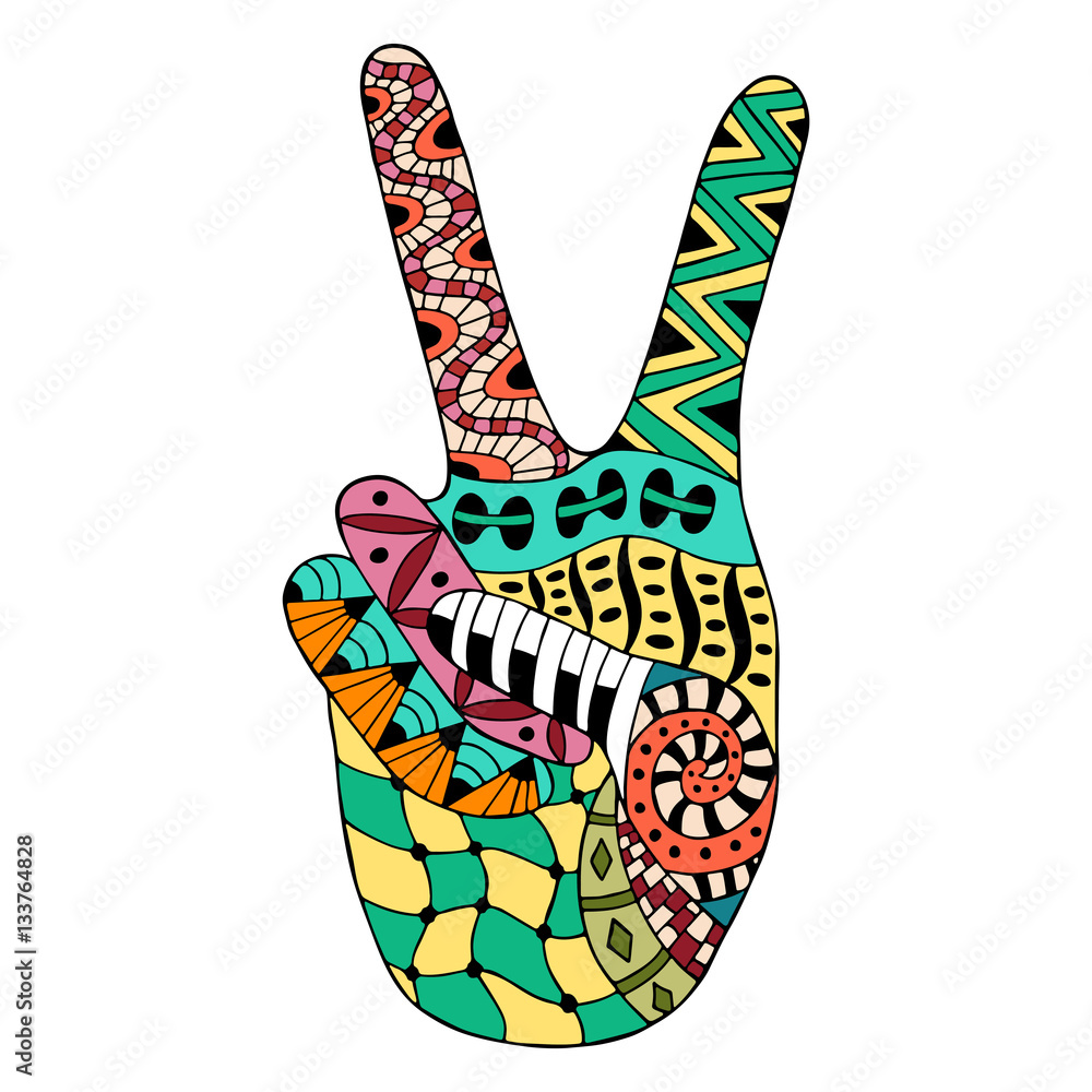 Poster Hand drawn hippie peace symbol for anti stress colouring page ...
