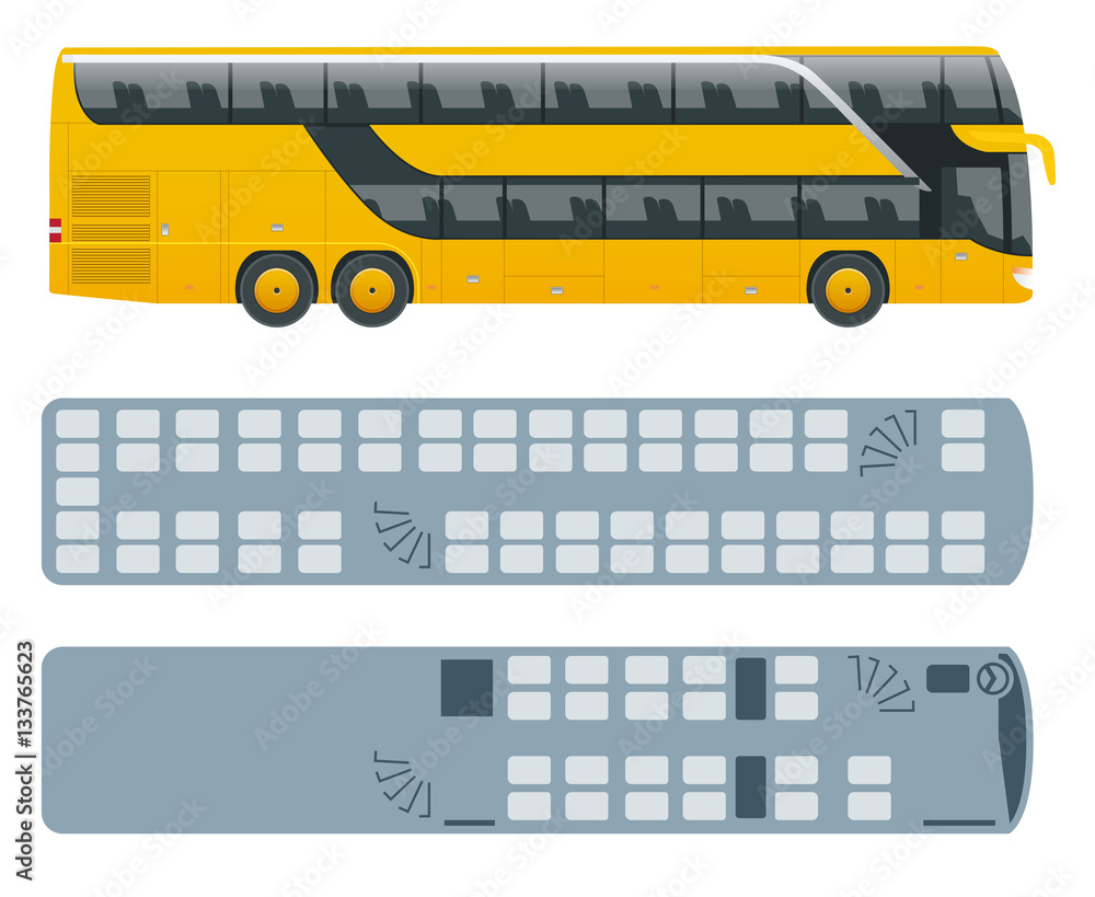 Isometric Double Decker Bus or intercity and plan of seating ...