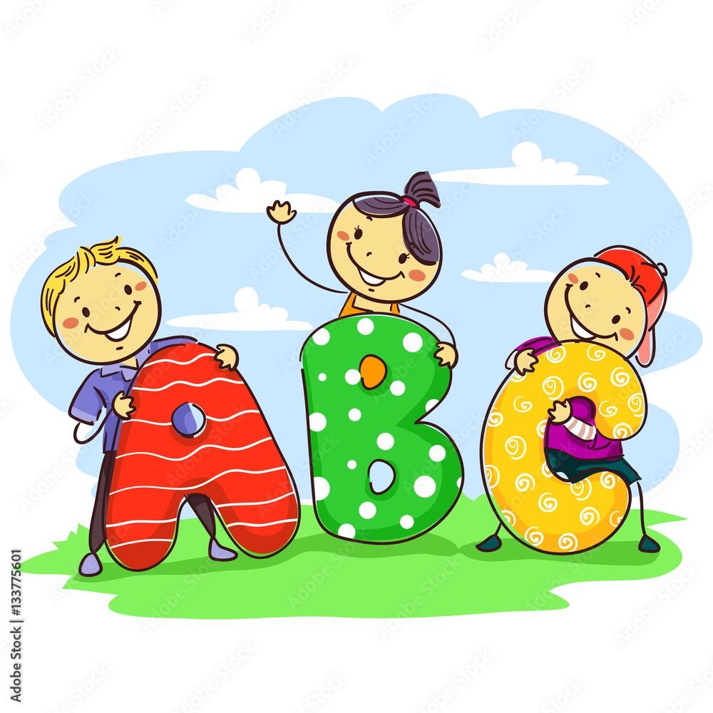 Vector Illustration of Stick Kids Holding ABC Standee Stock Vector ...