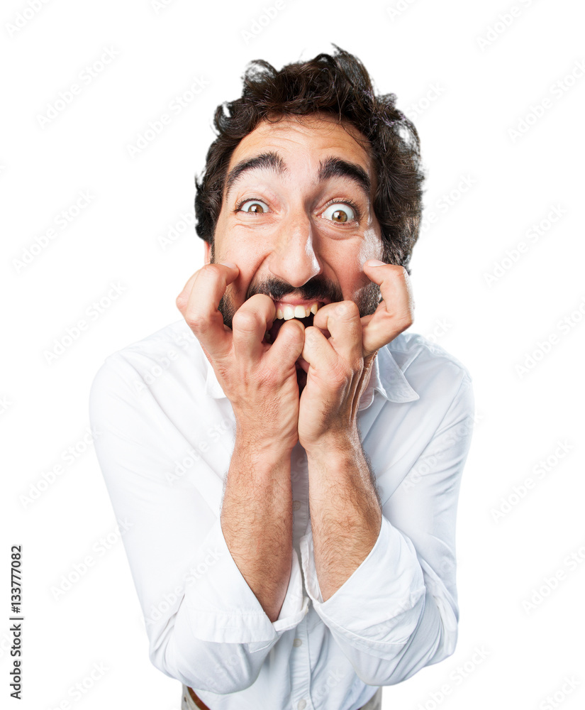 young funny man scared pose. worried pose Stock Photo | Adobe Stock