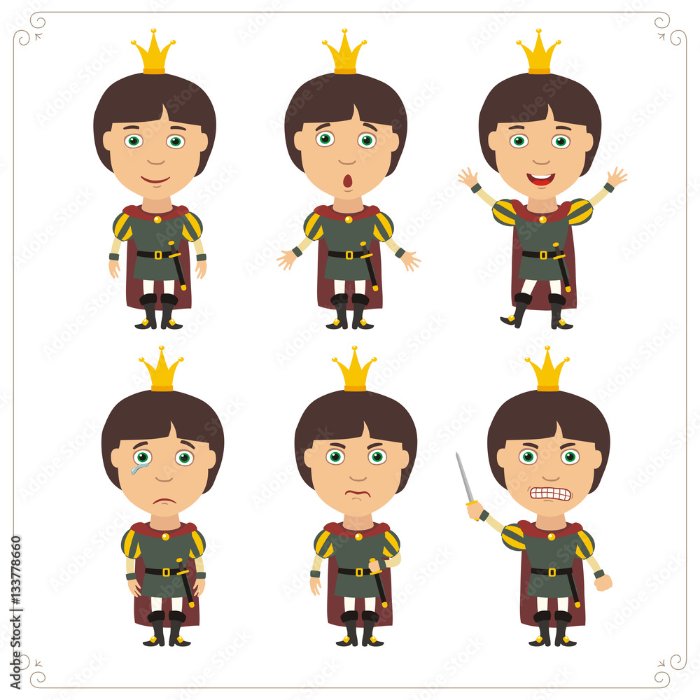 Vector set isolated funny prince different emotions. Collection little ...