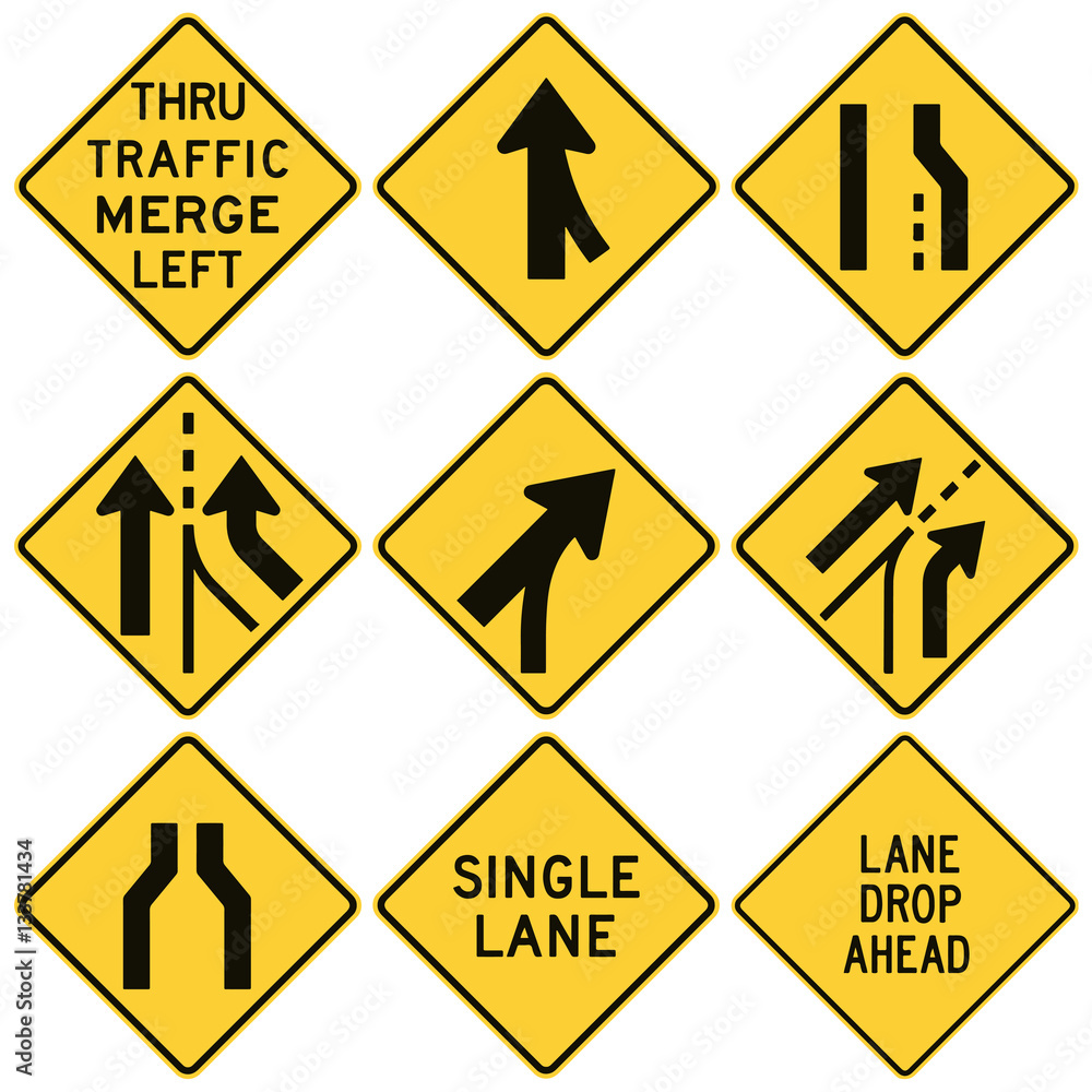 Vetor de Road signs in the United States. W4 Series: Lanes and Merges ...