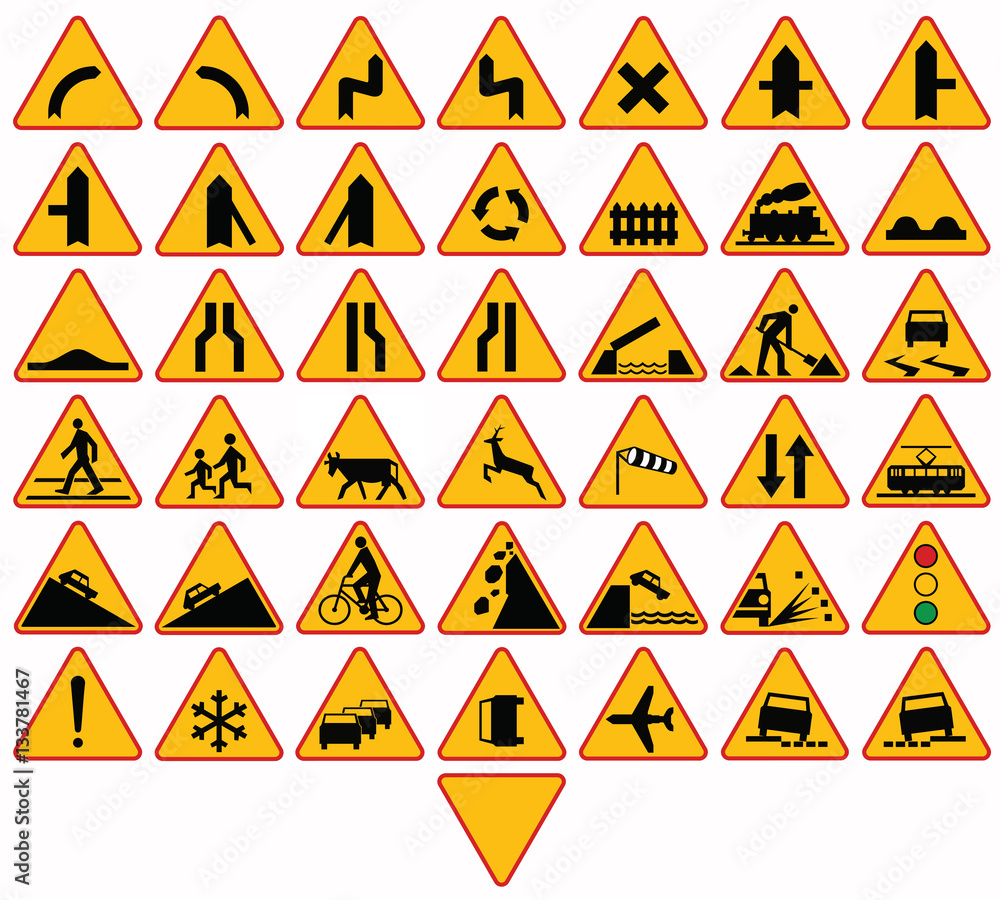 Road signs in Poland. Warning signs. Vector Format Stock Vector | Adobe ...