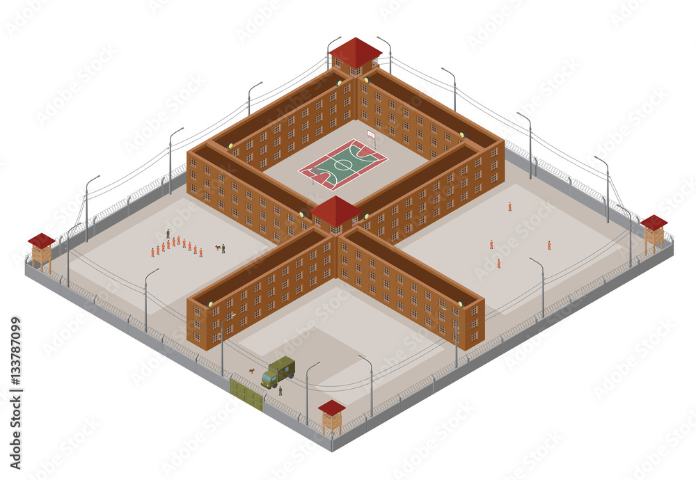 Flat 3d isometric special regime prison, jail for city map const Stock ...