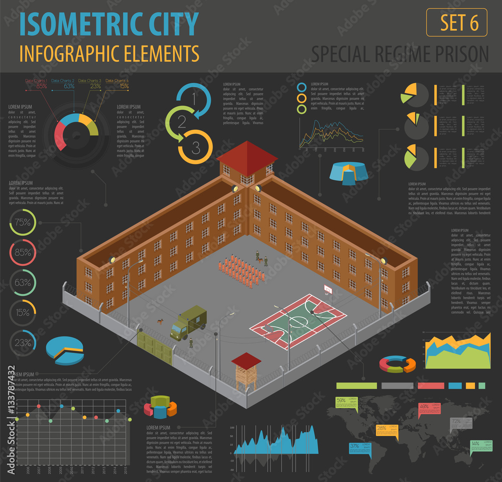 Flat 3d isometric special regime prison, jail for city map const Stock ...