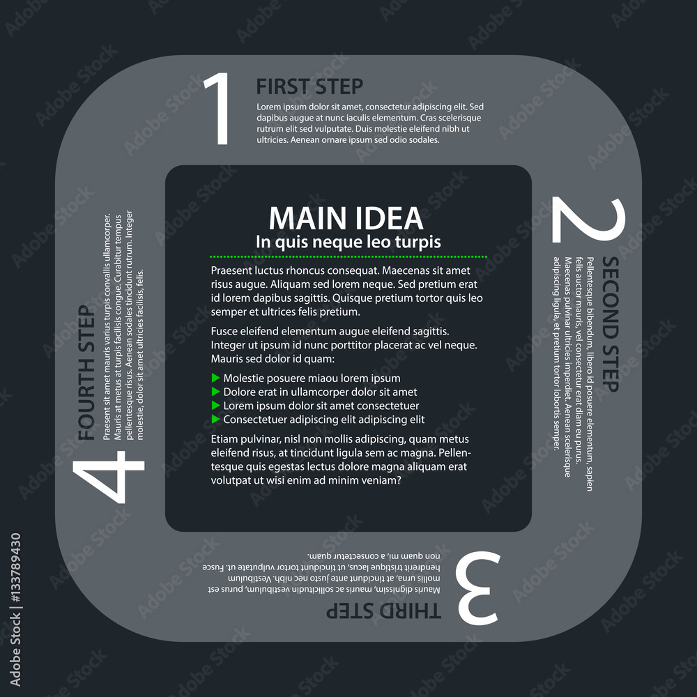 Modern design text background with four options in flat style on dark ...