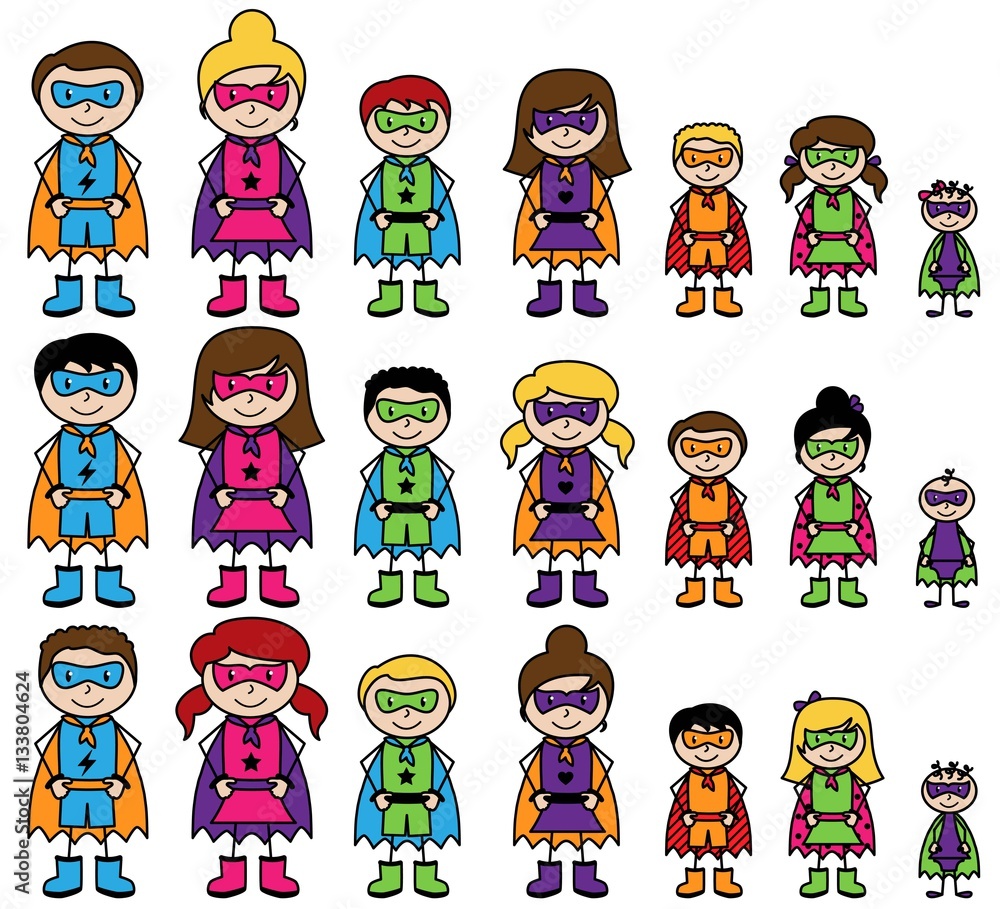 Cute Collection of Diverse Stick Figure Superheroes or Superhero ...