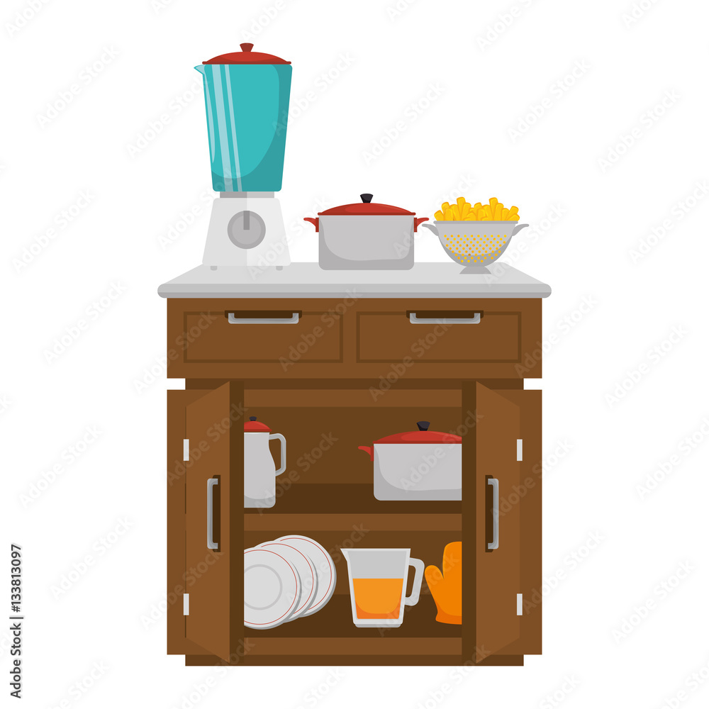 Kitchen chest of drawers with appliances vector illustration design ...