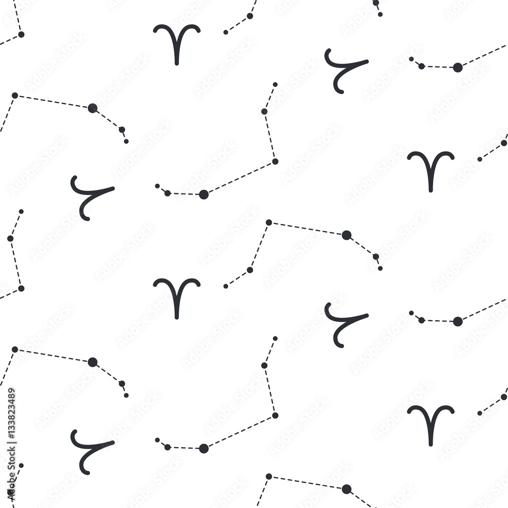 Aries constellation seamless vector pattern. Zodiac symbol black and ...