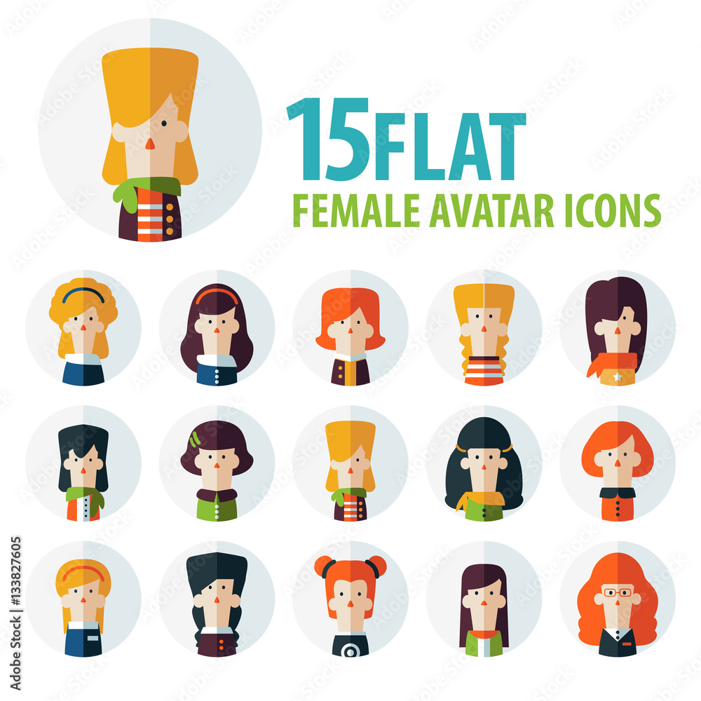Set of flat people icons. Female faces avatars Stock Vector | Adobe Stock