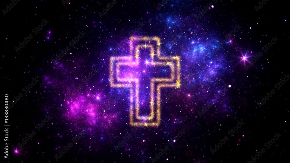 Expanding Christian Cross Glowing in Starry Sky - Abstract Slow ...