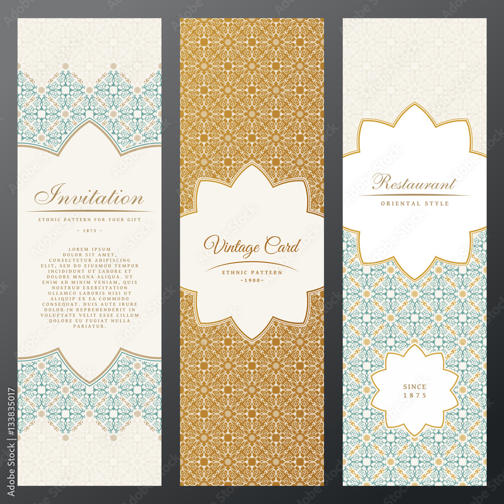 Islam vintage luxury cards. Vector set of ornate in ethnic design. Gold ...