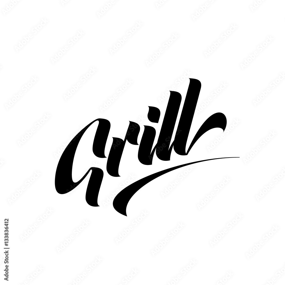 Hand lettering grill logo design concept on white background. Web ...