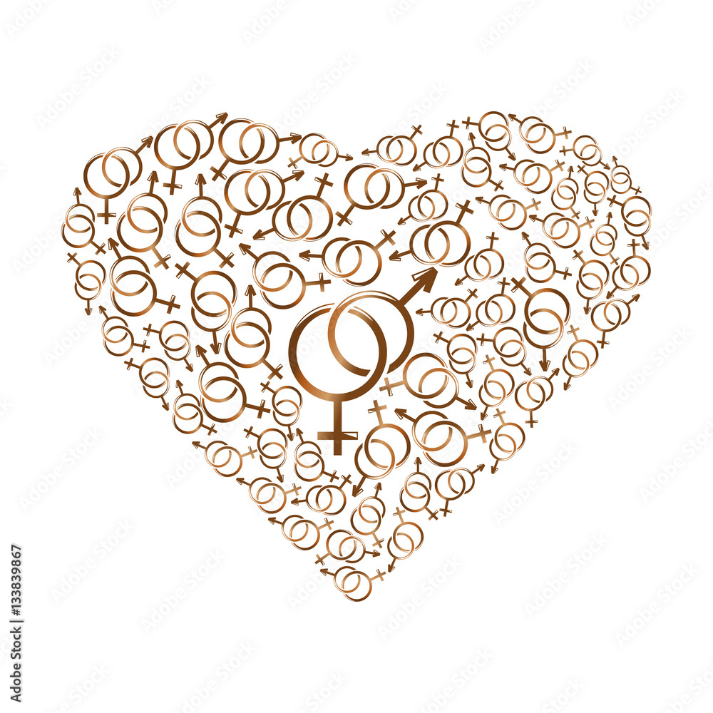 Heart consisting of gender symbols. Heart composed of gold elements ...