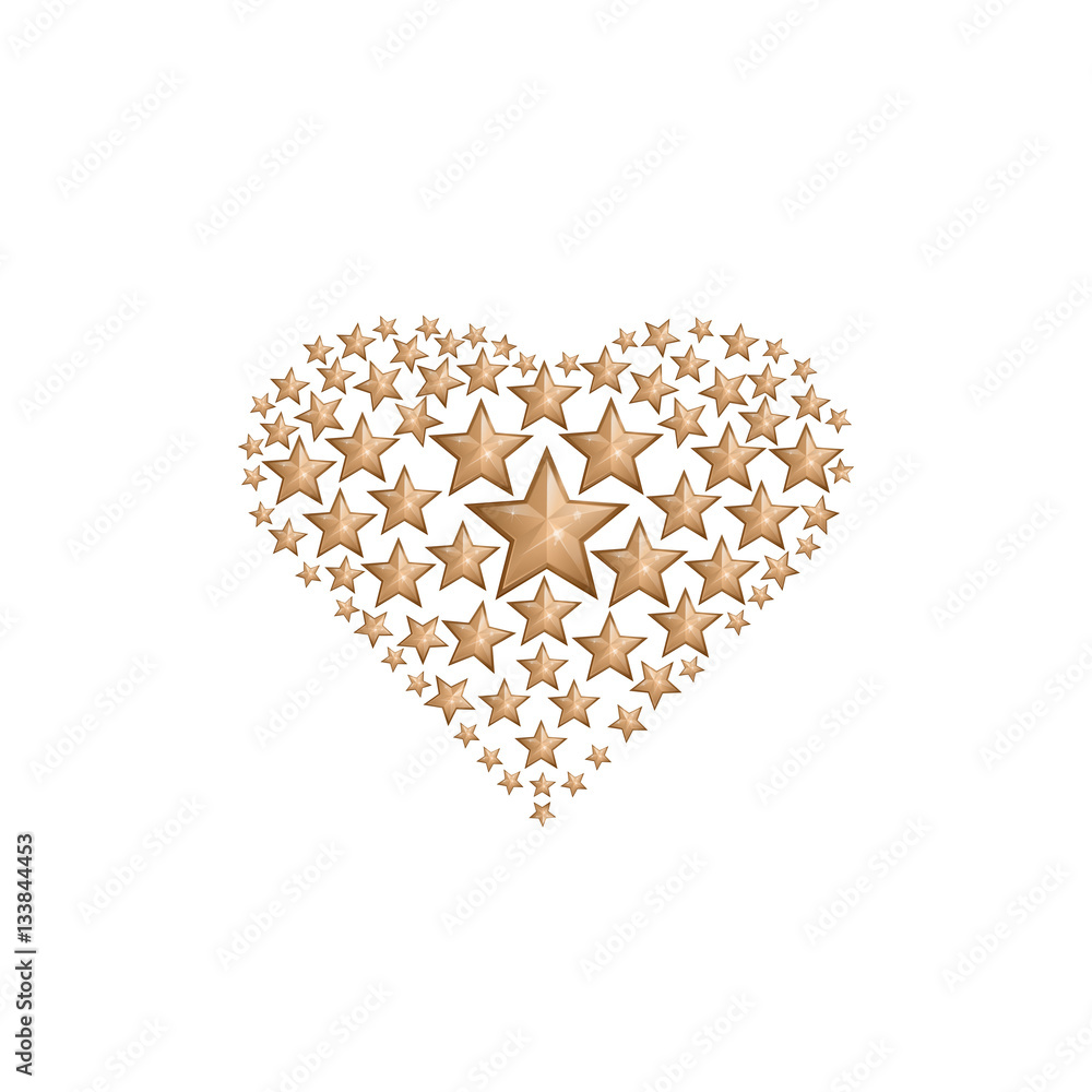 Heart consists of gold stars. Composition in a heart shape, which ...