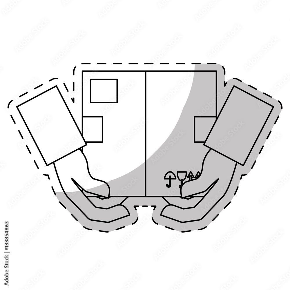 hand with a carton box over white background. vector illustration Stock ...
