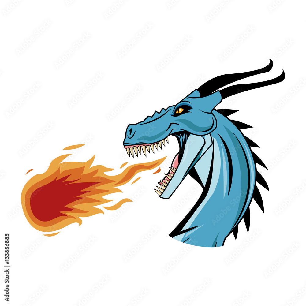 Dragon throwing fire icon over white background. colorful design ...