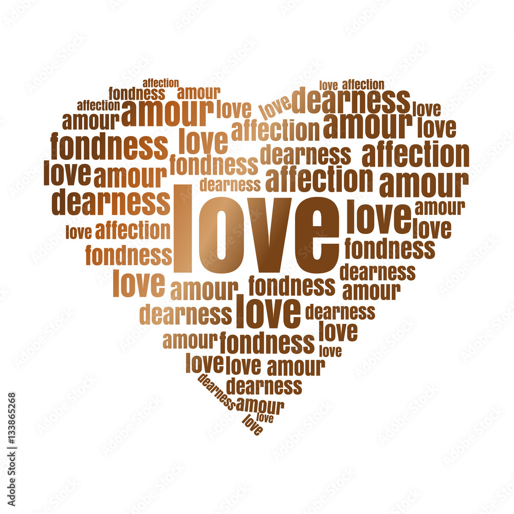 Golden heart made up of words. Golden heart icon. Romantic design ...