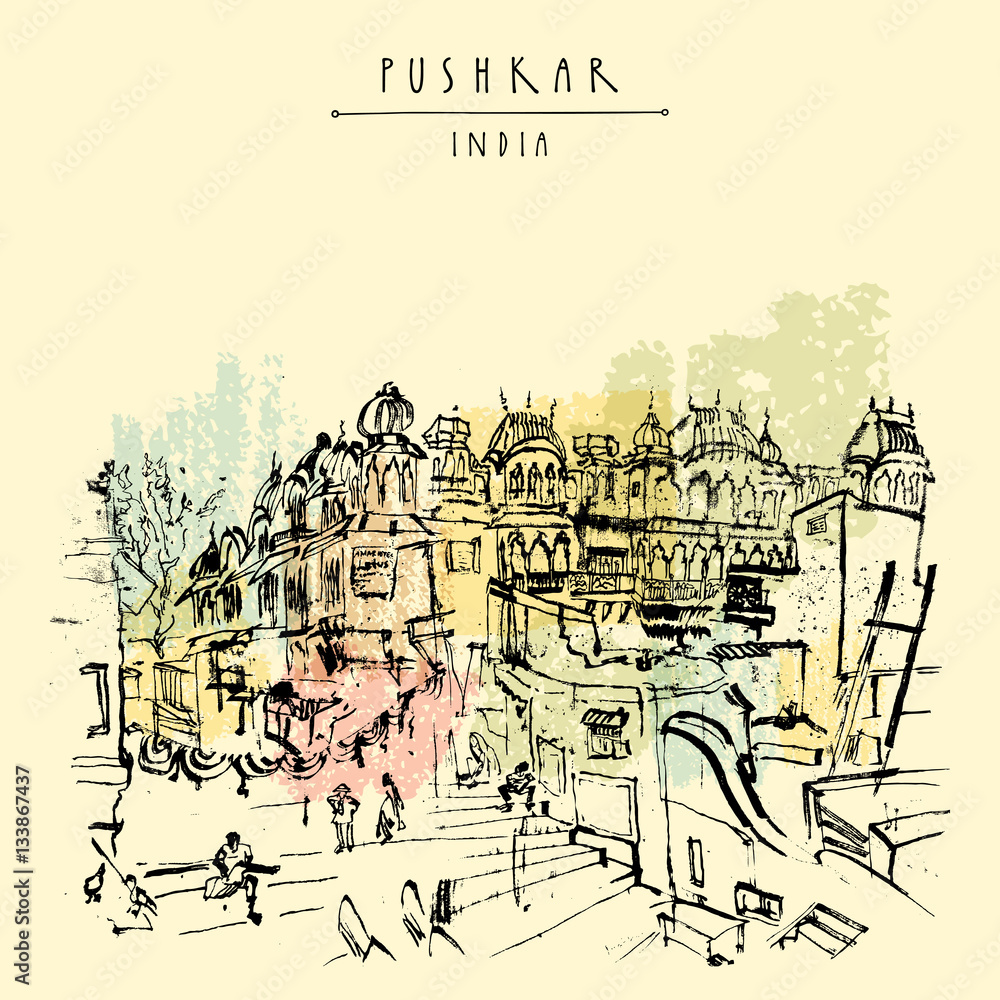 Pushkar, Rajasthan, India. Old historic building. Vintage artistic ...