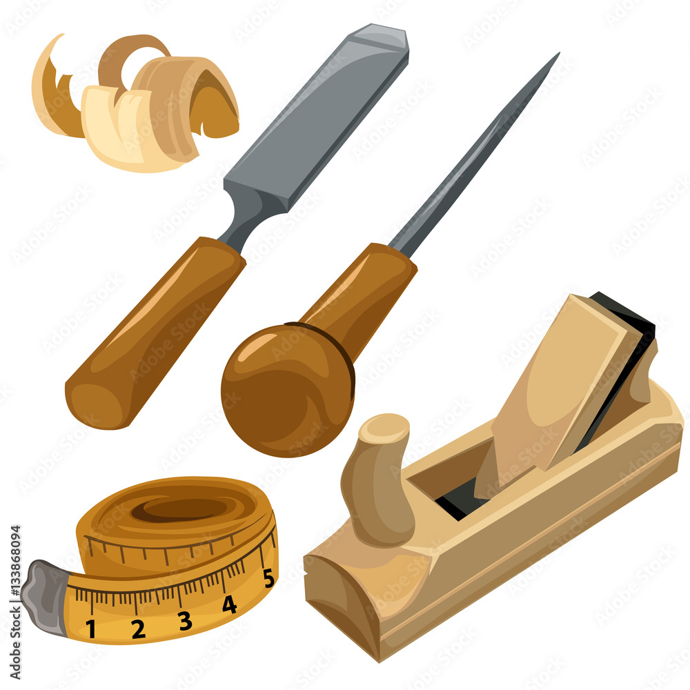Working tools of a carpenter. Vector set isolated Stock Vector | Adobe ...