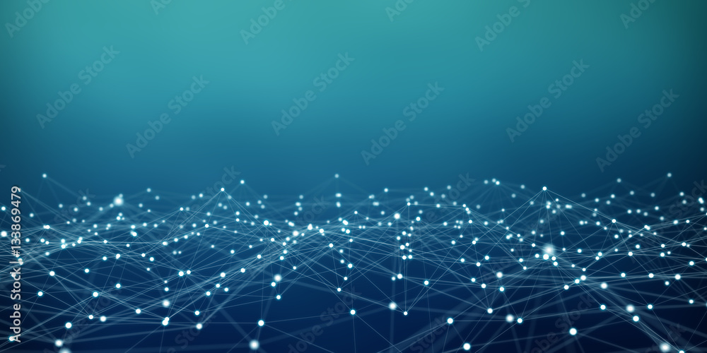 Floating white and blue dot network 3D rendering Stock Illustration ...