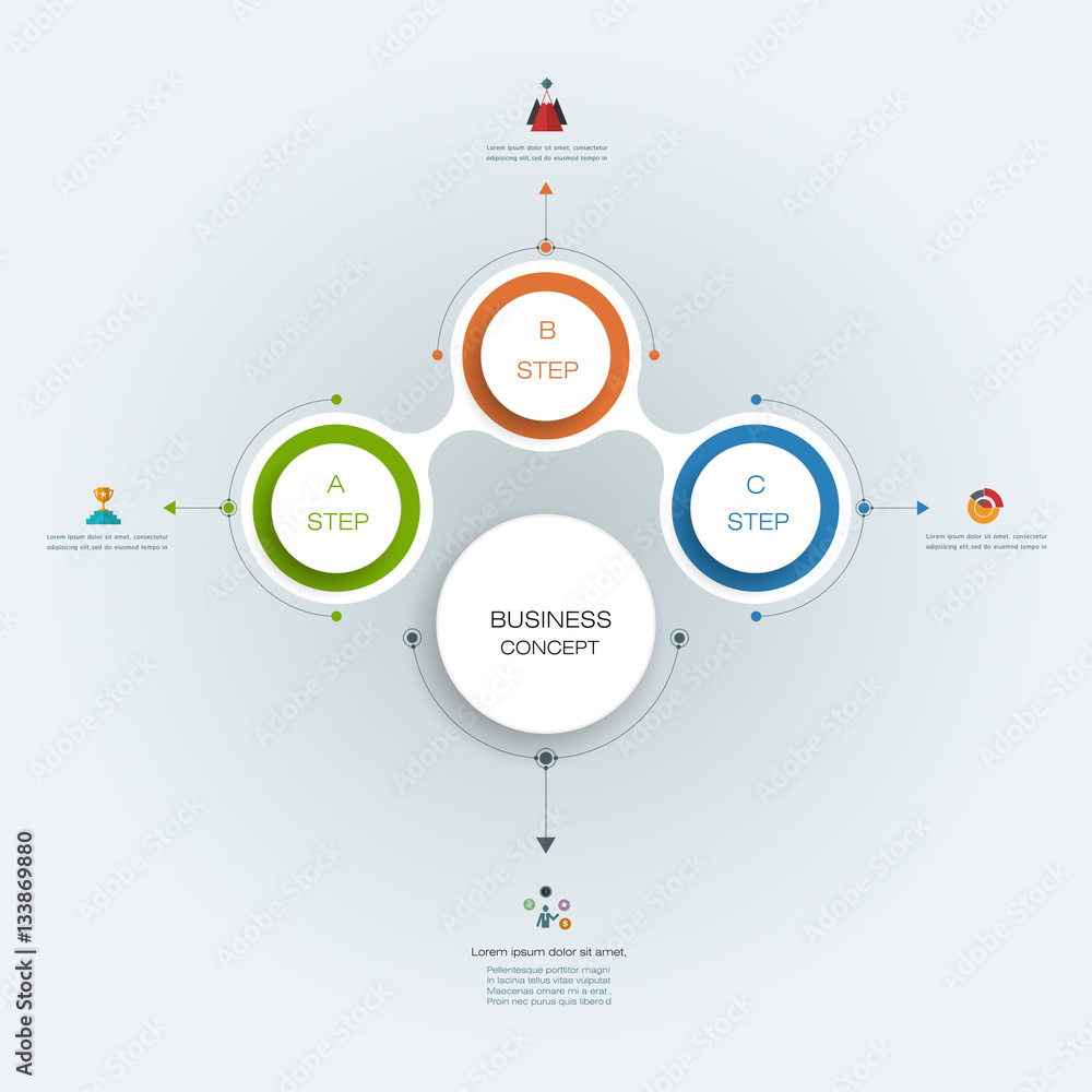 Vector infographics templates with 3D paper label, integrated circles ...