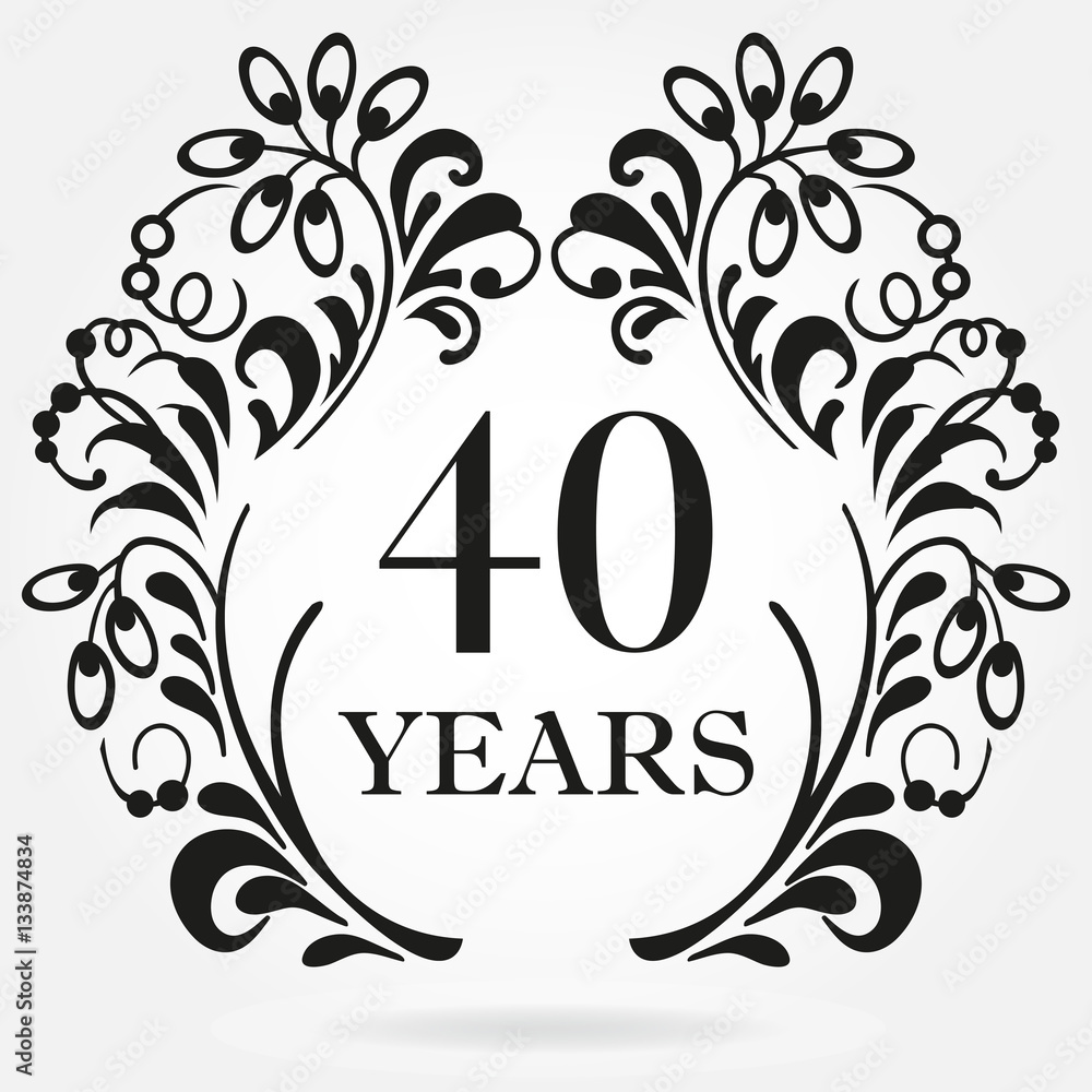 40 years anniversary icon in ornate frame with floral elements ...