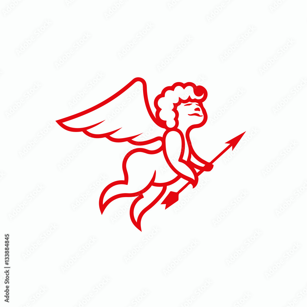Red Line Cupid with an arrow on a white background. Vector Amor ...