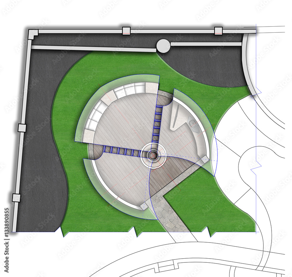 Landscaping patio master plan 2D sketch Stock Illustration | Adobe Stock