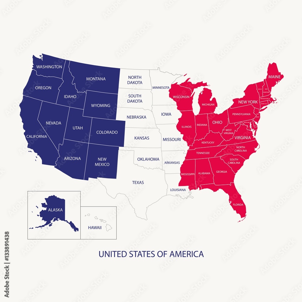 USA MAP WITH NAME OF COUNTRIES Stock Vector | Adobe Stock