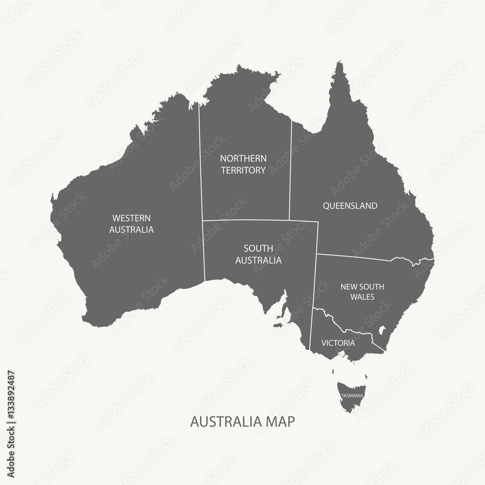AUSTRALIA MAP GREY COLOR WITH REGIONS illustration vector Stock Vector ...