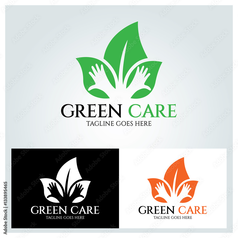 Green care logo design template ,Hand logo design concept ,Vector ...