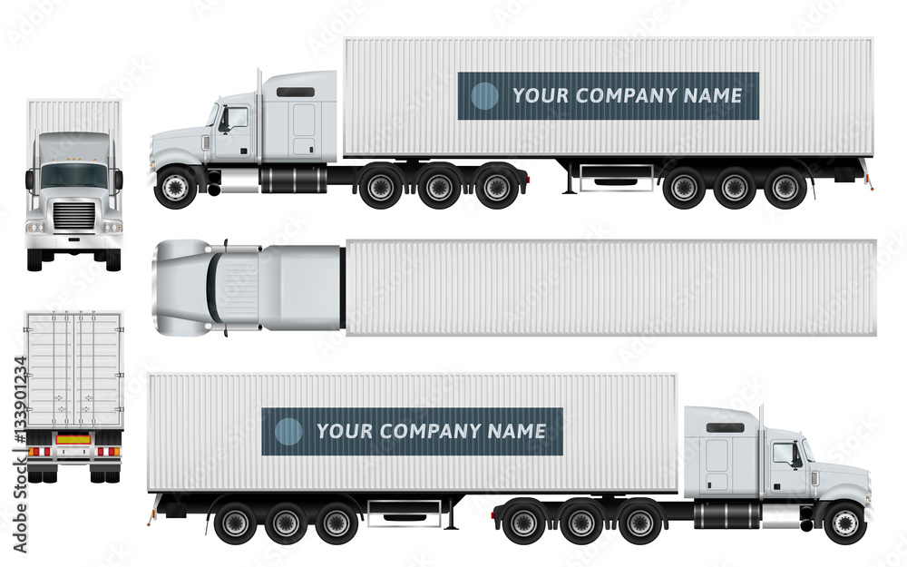 Cargo container truck template on white background. The ability to ...