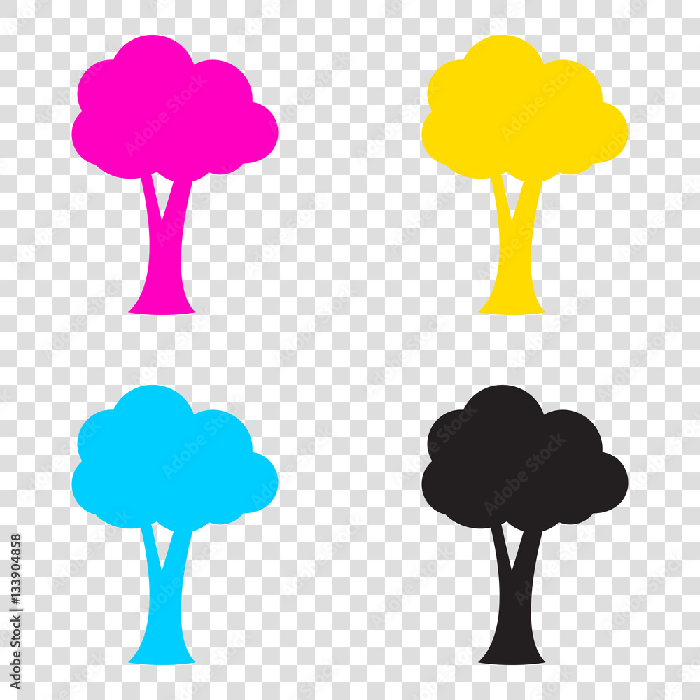 Tree sign illustration. CMYK icons on transparent background. Cy Stock ...