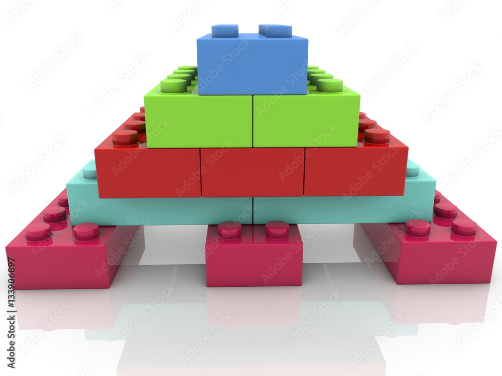 Pyramid of toy bricks in various colors on white Stock Illustration ...