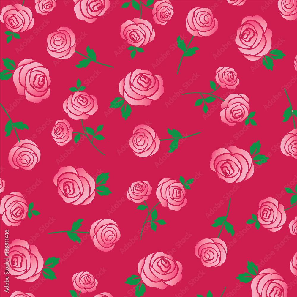 pink rose pattern on red Stock-Illustration | Adobe Stock
