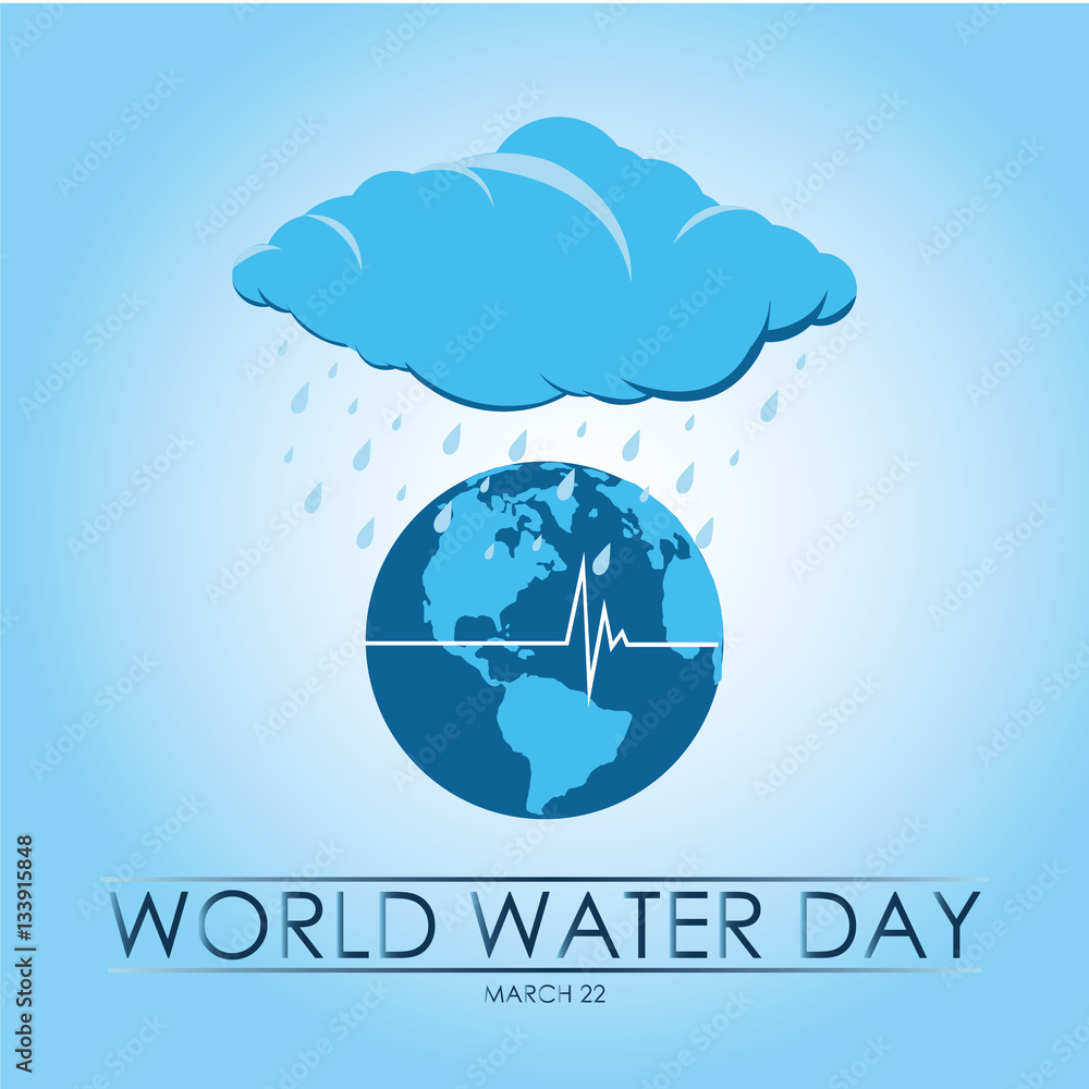 Vetor de Blue cloud with leaking water falling over earth planet, wolrd ...