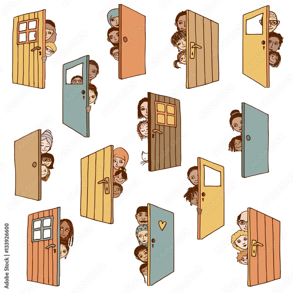 Funny and cute hand drawn illustration of various people and children ...