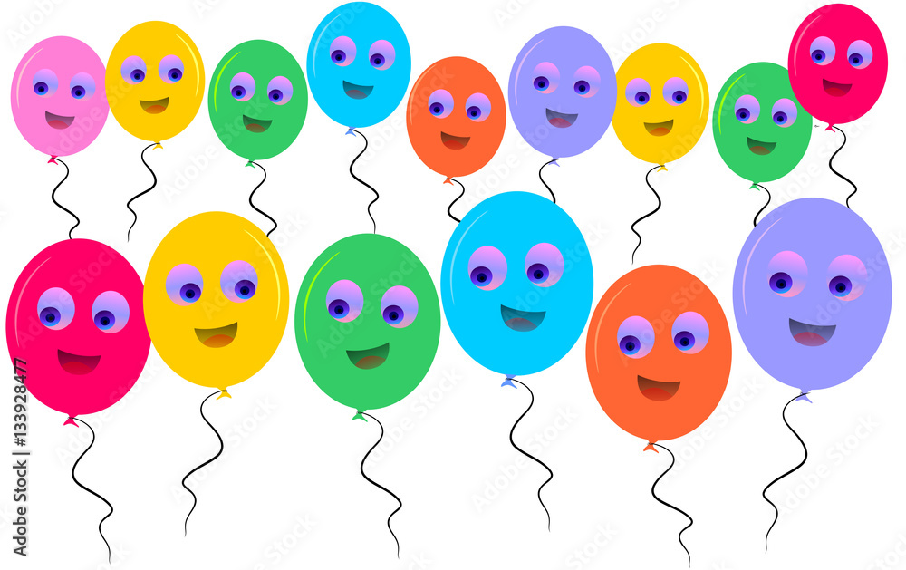 Seamless Cute Happy Balloon Faces on White Background Stock ...