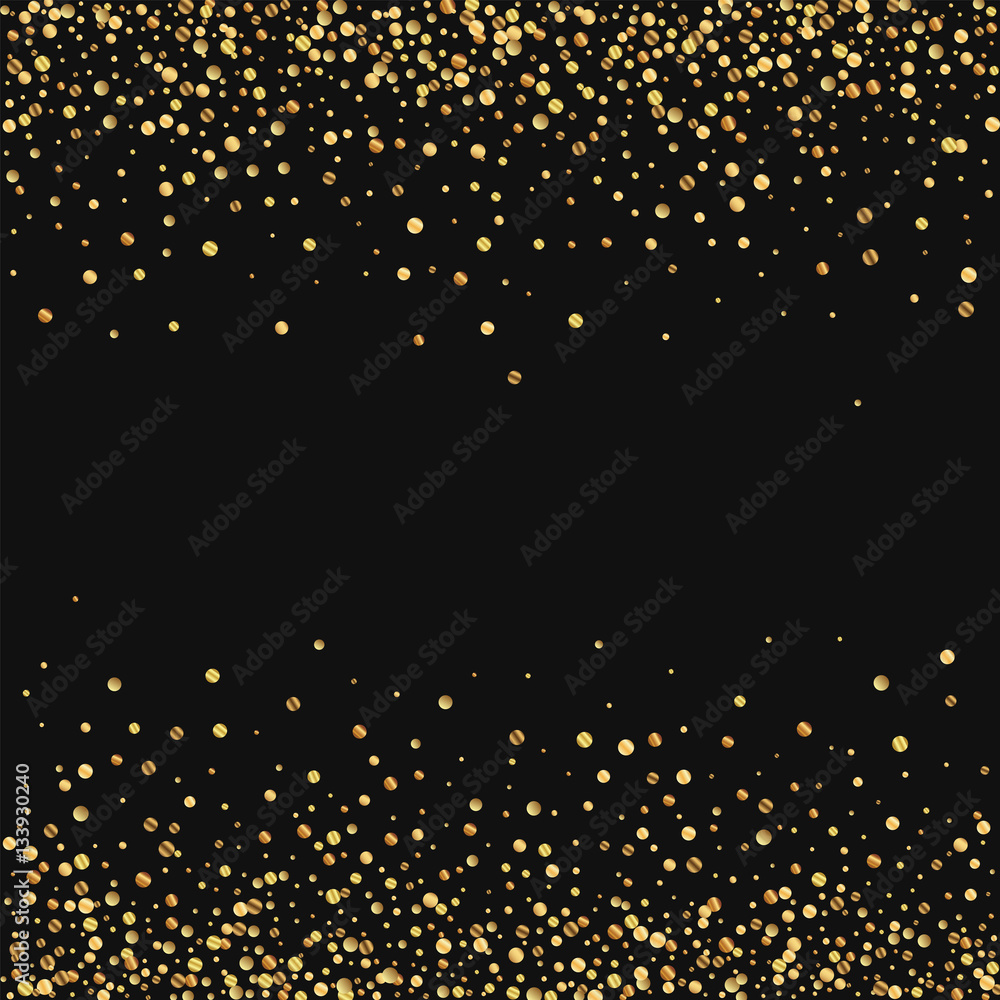 Gold confetti. Scattered border on black background. Vector ...