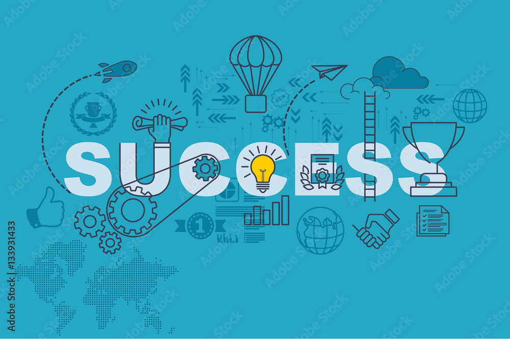 Success web page banner concept with thin line flat design Stock Vector ...