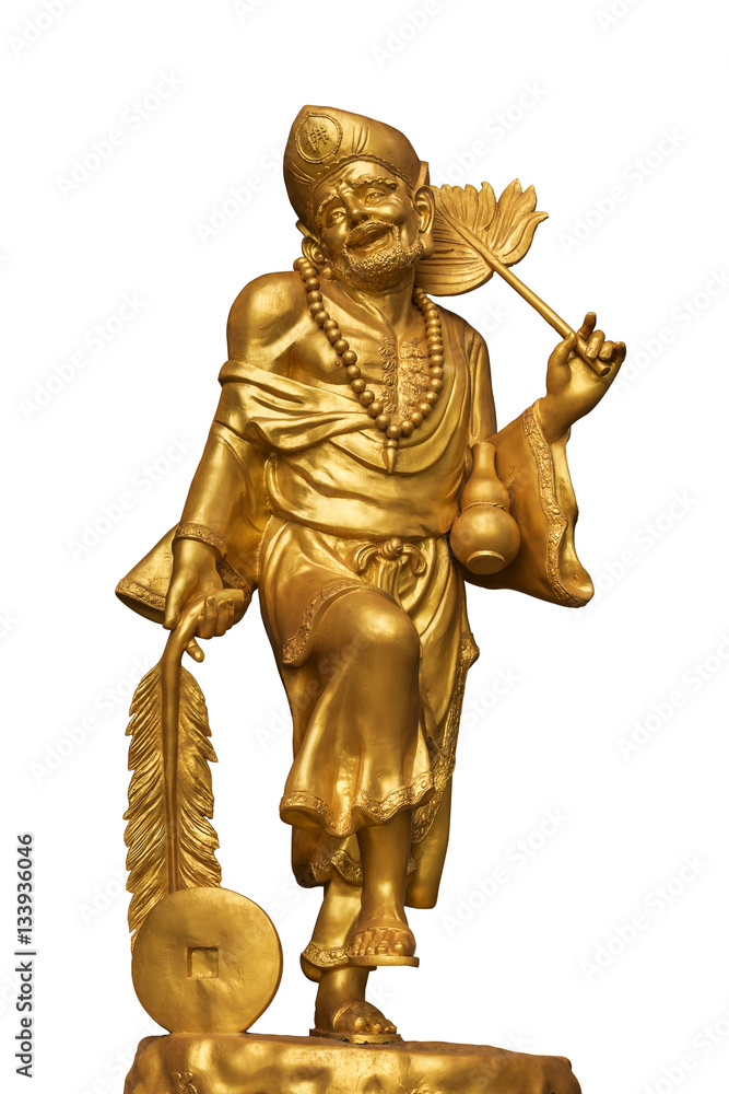 vintage ancient golden god of fortune statue.god of chinease people ...