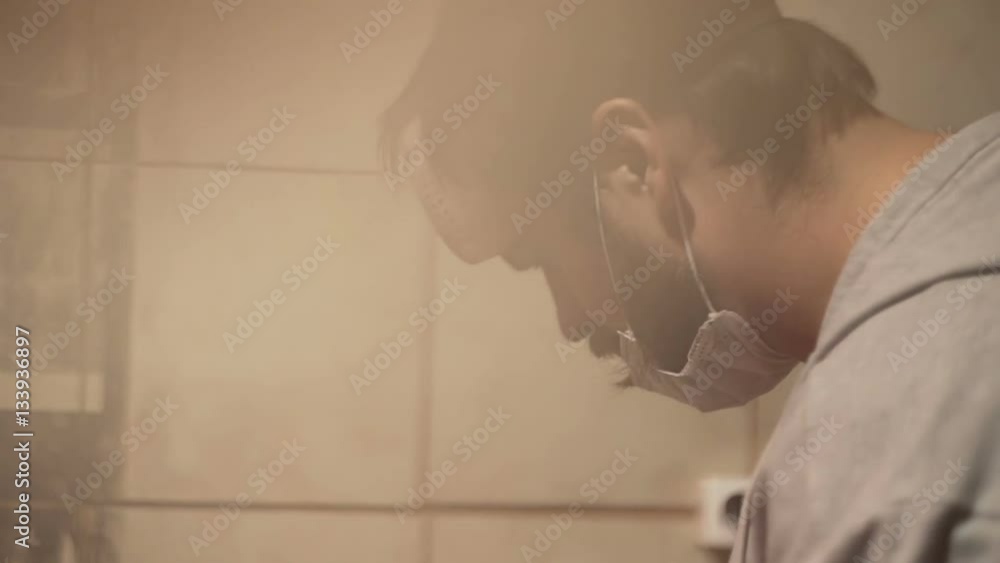 Man's face in the mask close-up Stock Video | Adobe Stock
