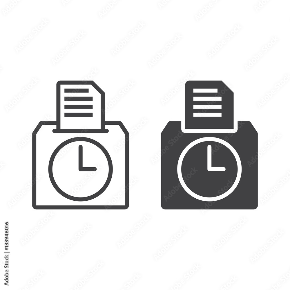 Time card line icon, outline and filled vector sign, linear and full ...