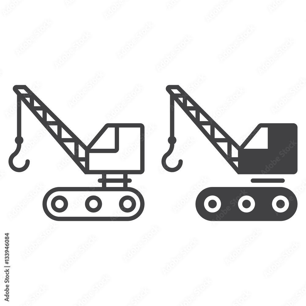 crawler crane line icon, outline and filled vector sign, linear and ...