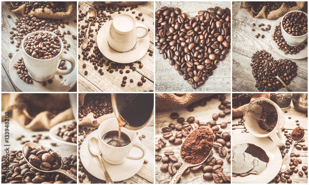 collage many pictures of coffee. Stock Photo | Adobe Stock