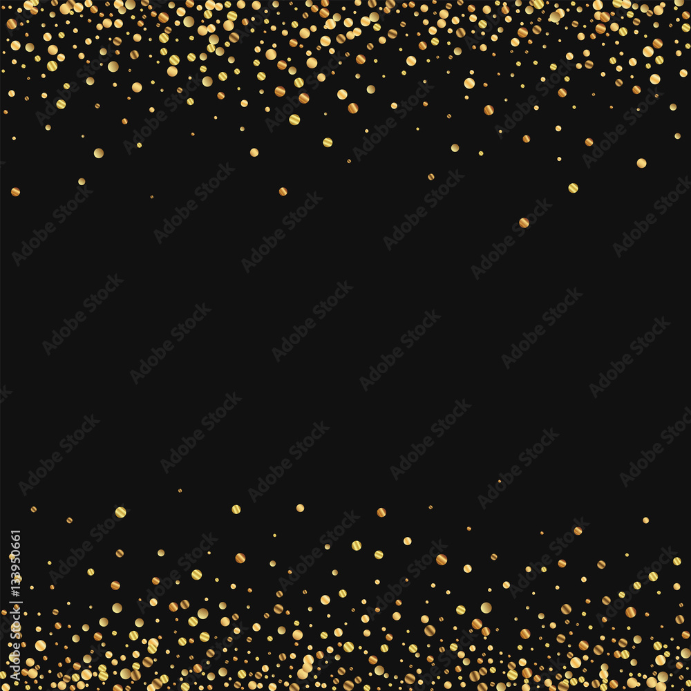 Gold confetti. Borders on black background. Vector illustration. Stock ...