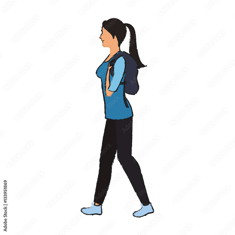 woman walking cartoon icon over white background. colorful design ...