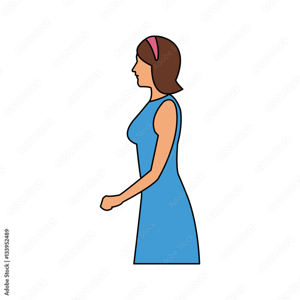 woman wearing blue dress cartoon icon over white background. colorful ...