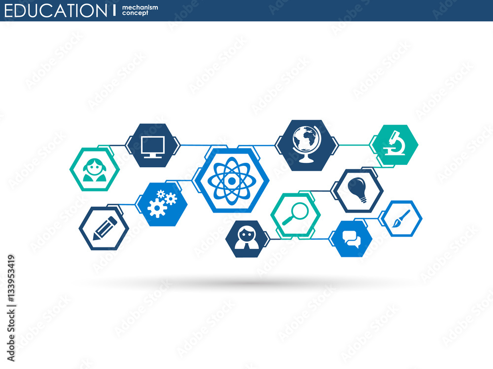 Education network. Hexagon abstract background with lines, polygons ...
